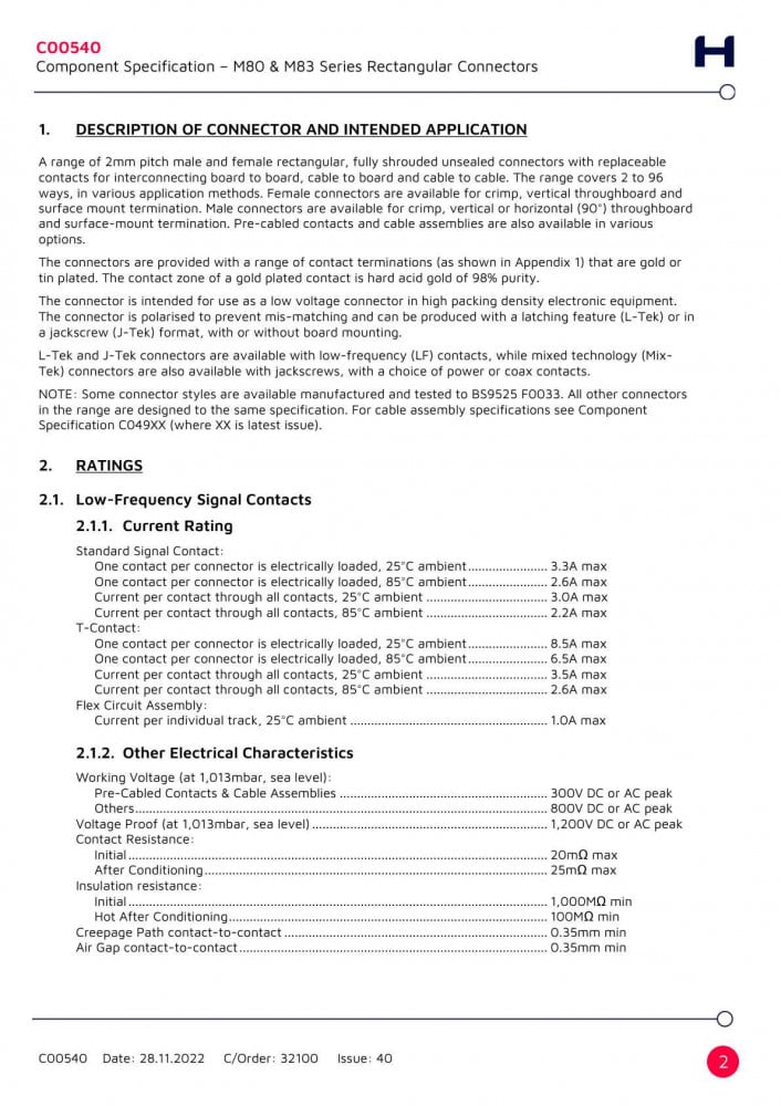 Harwin Datamate specification page 2