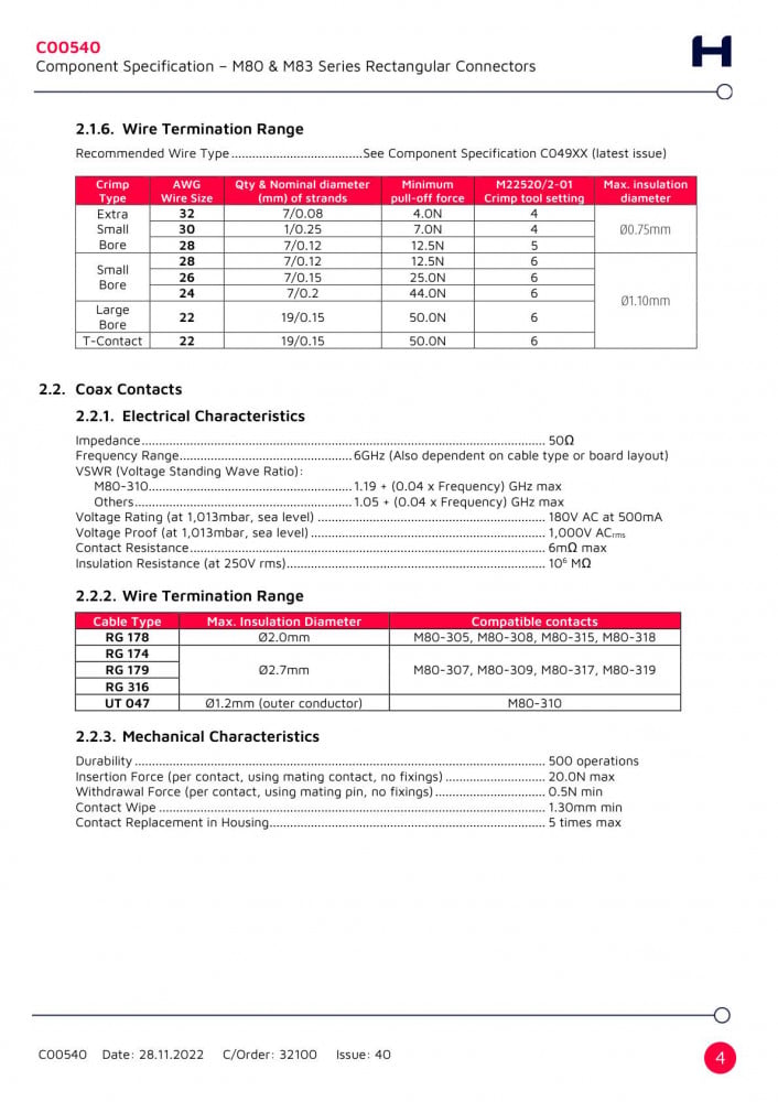 Harwin Datamate specification page 4