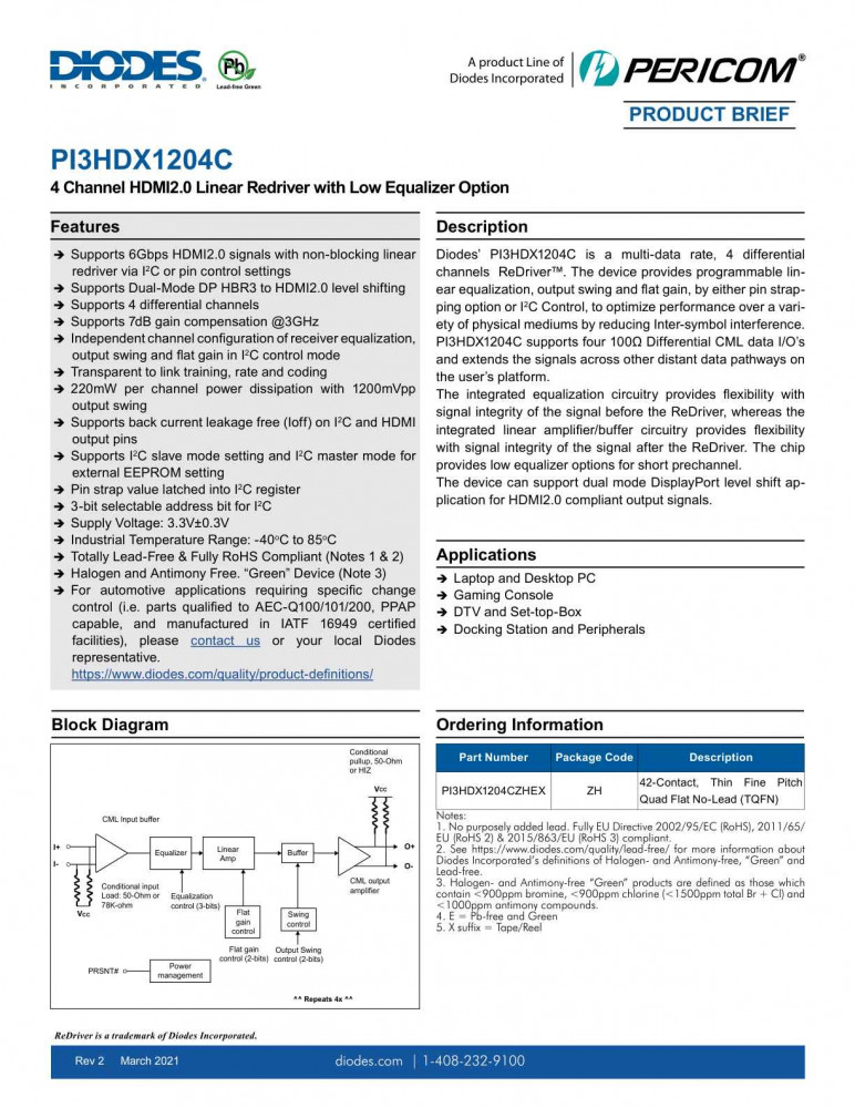 PI3HDX1204C technical document preview