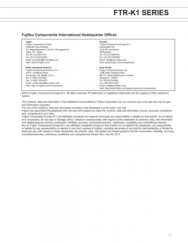 FTR-K1 series datasheet page 7