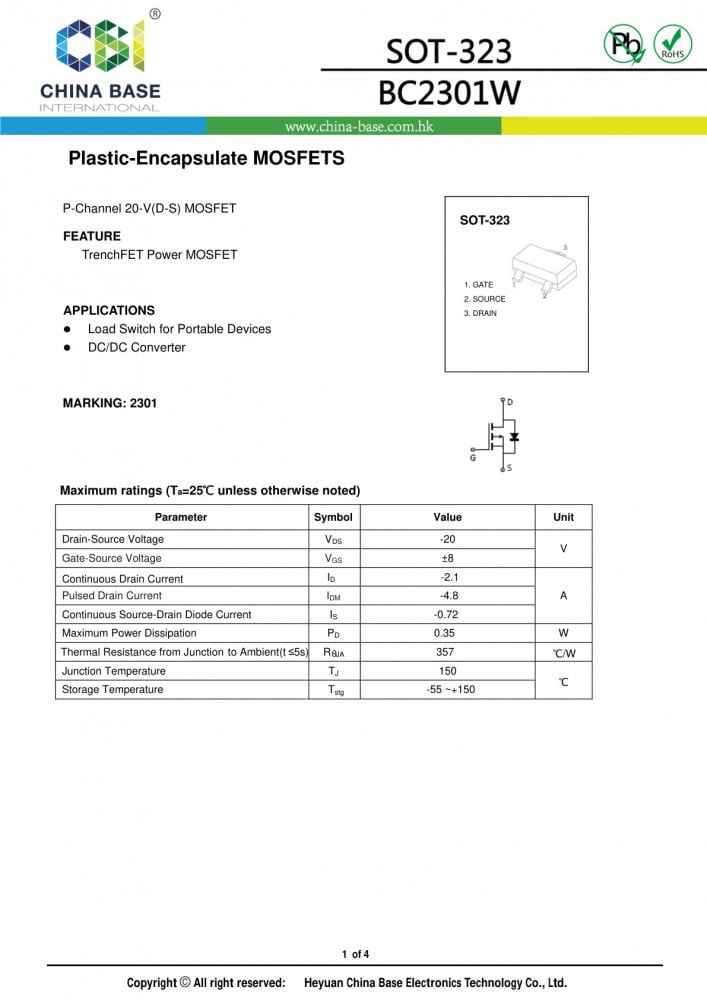 BC2301W datasheet page 1
