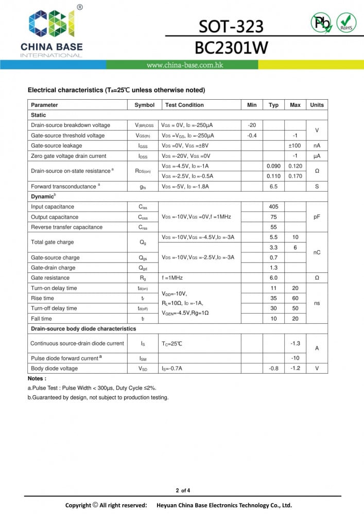 BC2301W datasheet page 2