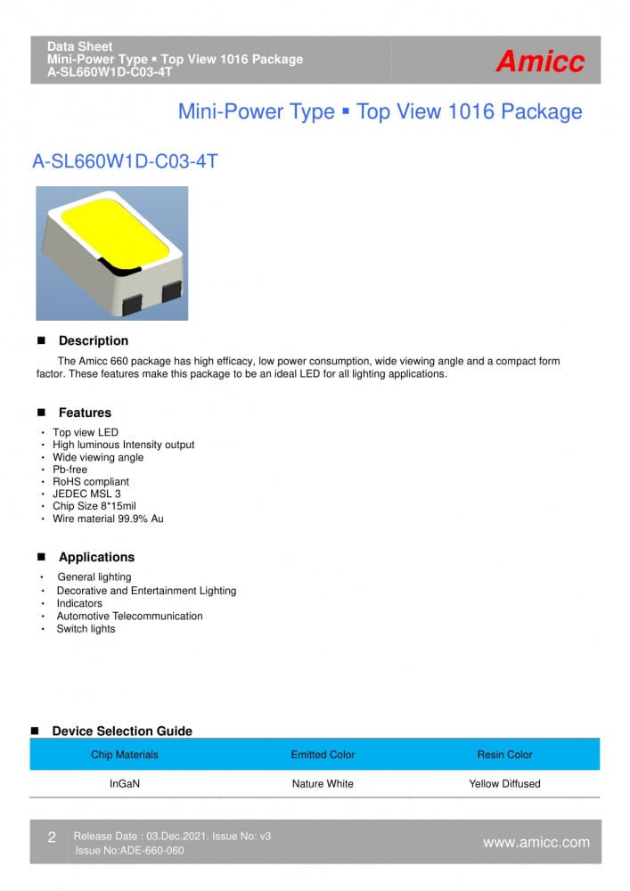 A-SL660W1D-C03-4T datasheet page 2