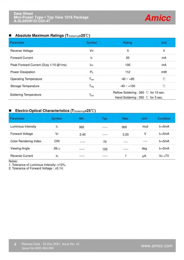 A-SL660W1D-C03-4T datasheet page 4