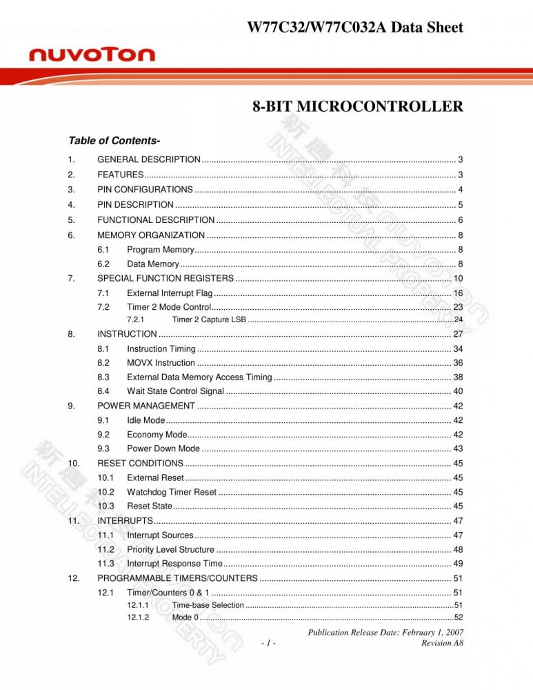 W77C032 datasheet page 1