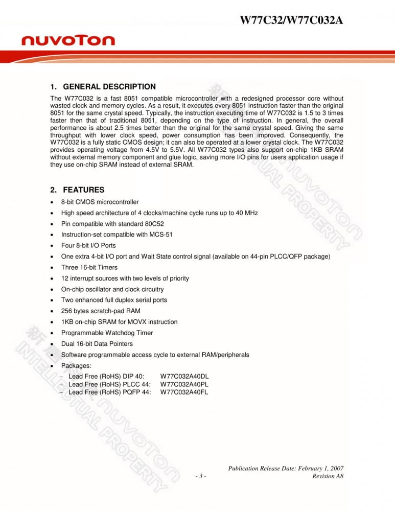 W77C032 datasheet page 3