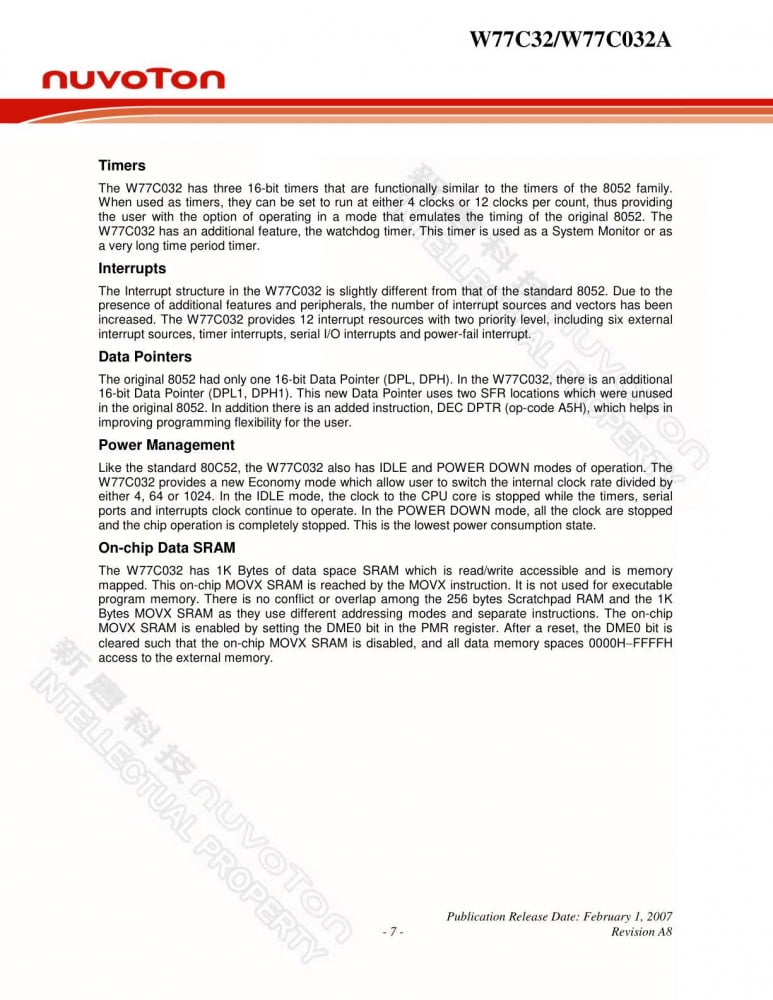 W77C032 datasheet page 7