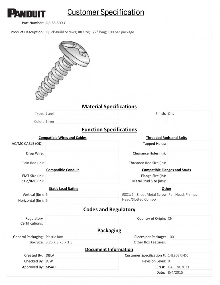 QB-S8-500-C product specification document image