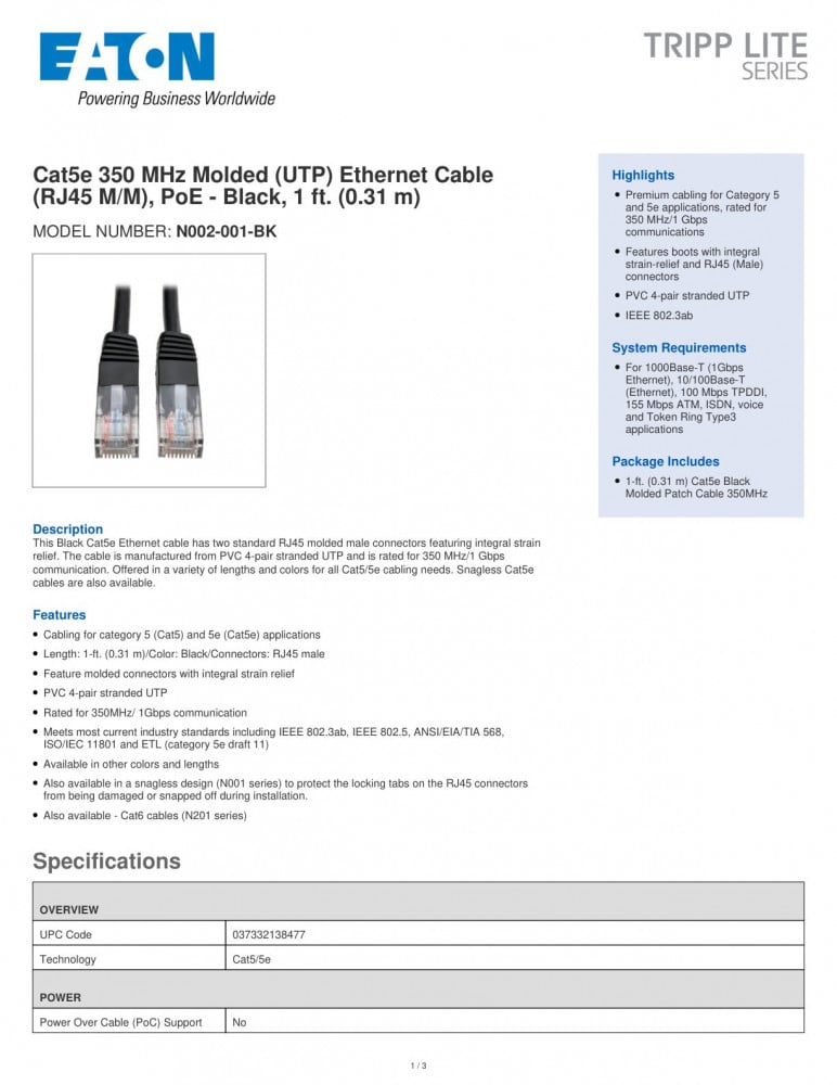 N002-001-BK technical document page 1