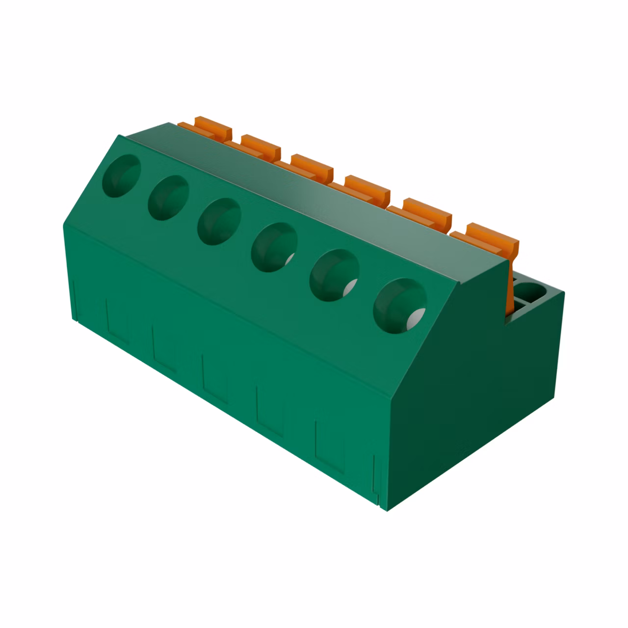 5.08mm Pitch, Eurostyle Fixed-Mount Push-Button Terminal Block, 45° Standard, 8A, 22-16 AWG, Green, 6 Circuits for sale