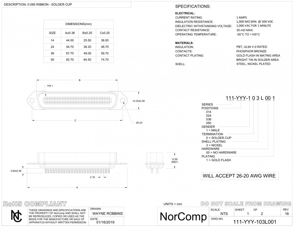 Connector technical drawing, sheet 1