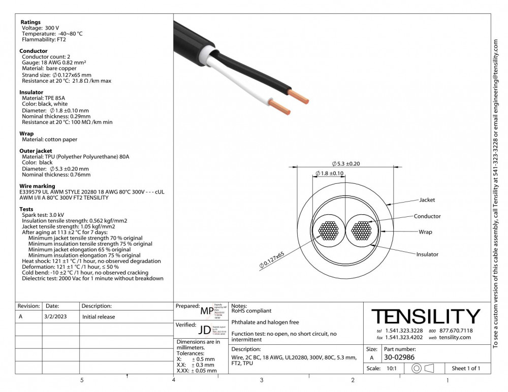 Product drawing for Tensility International part 30-02986