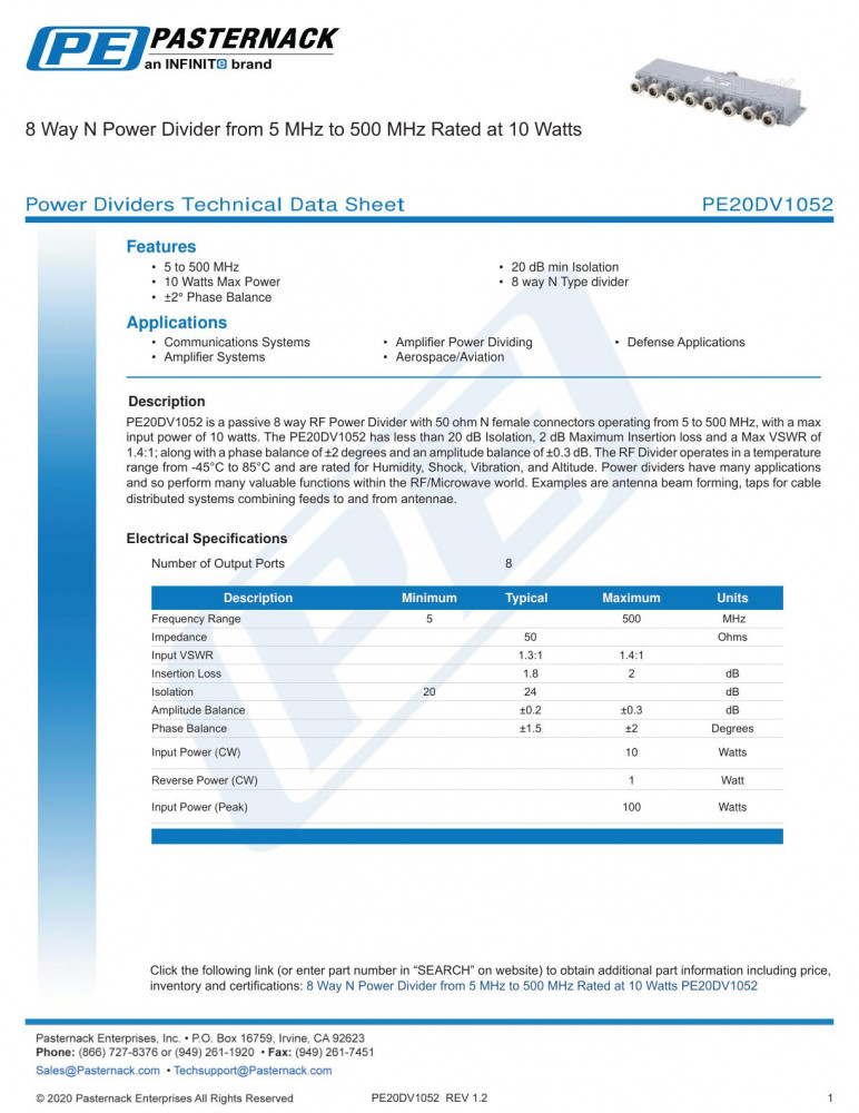 PE20DV1052 technical document page 1