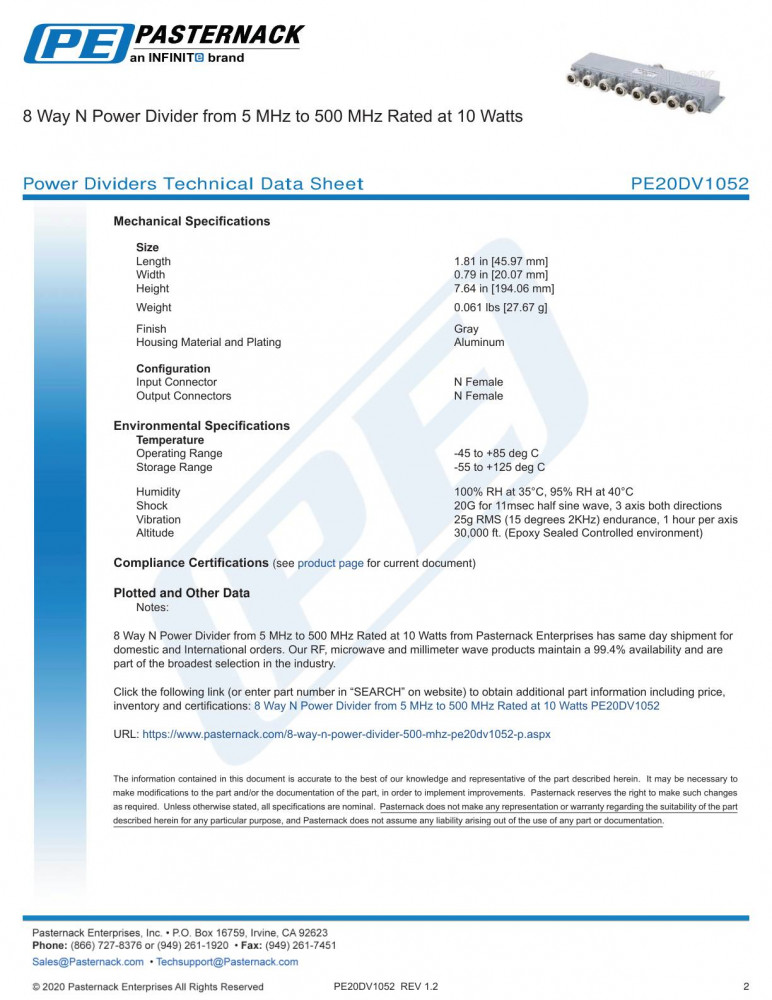 PE20DV1052 technical document page 2