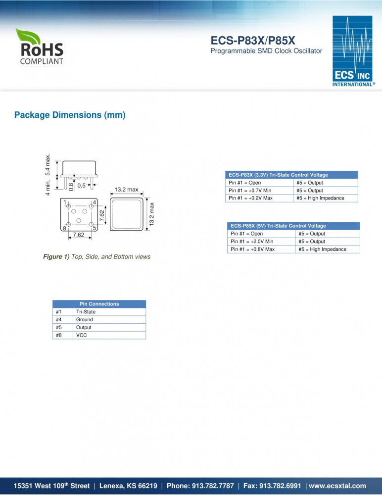 ECS-P85X package dimensions and pin connections