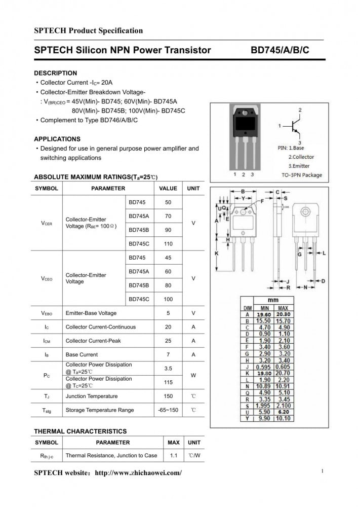 SPTECH BD745 datasheet page 1