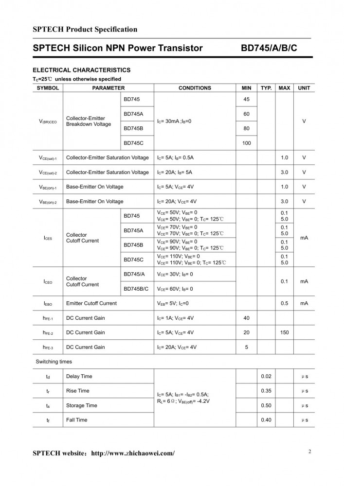 SPTECH BD745 datasheet page 2