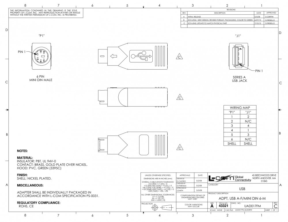 L-com UAD017FM technical drawing preview