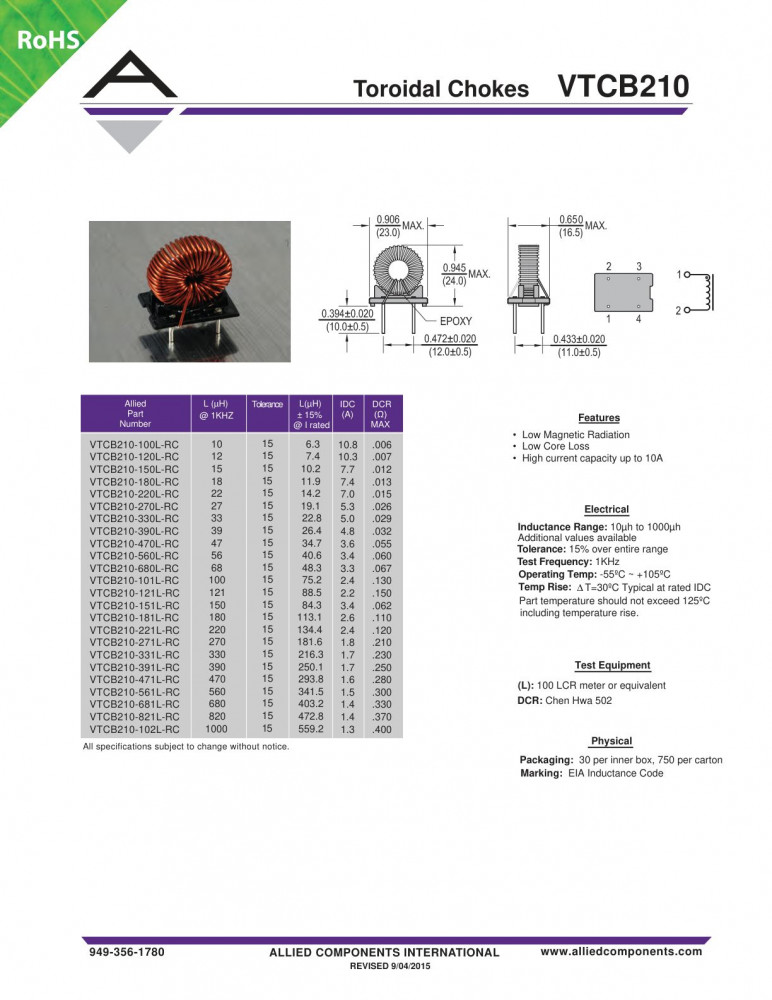 VTCB210 series technical document preview