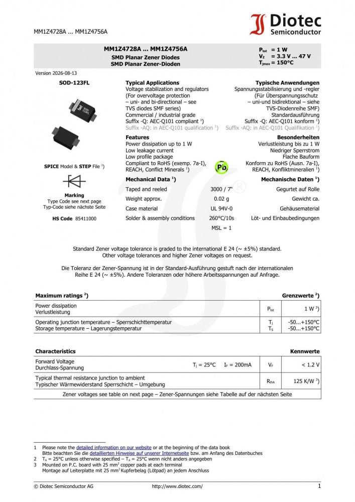 DIOTEC MM1Z4752A datasheet page 1
