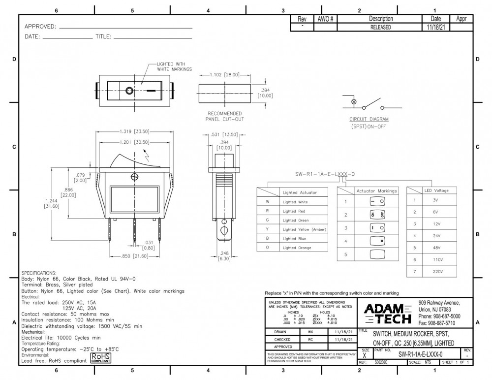 ADAM TECH SW-R1-1A-E-LXXX-0 product drawing
