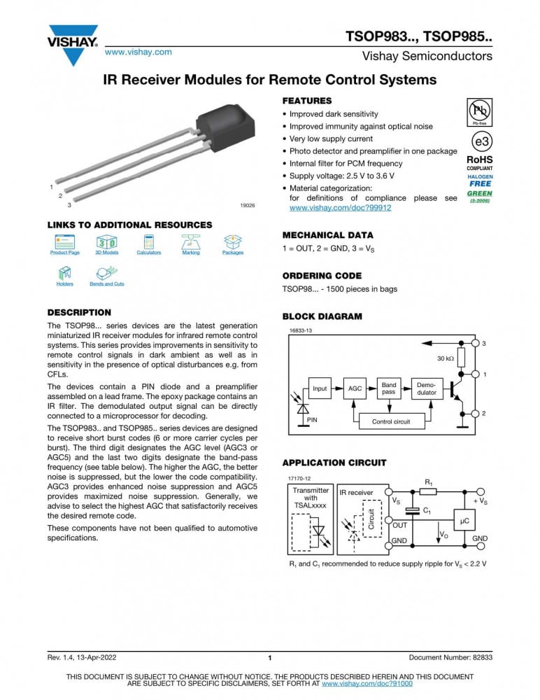 TSOP98356 datasheet page 1