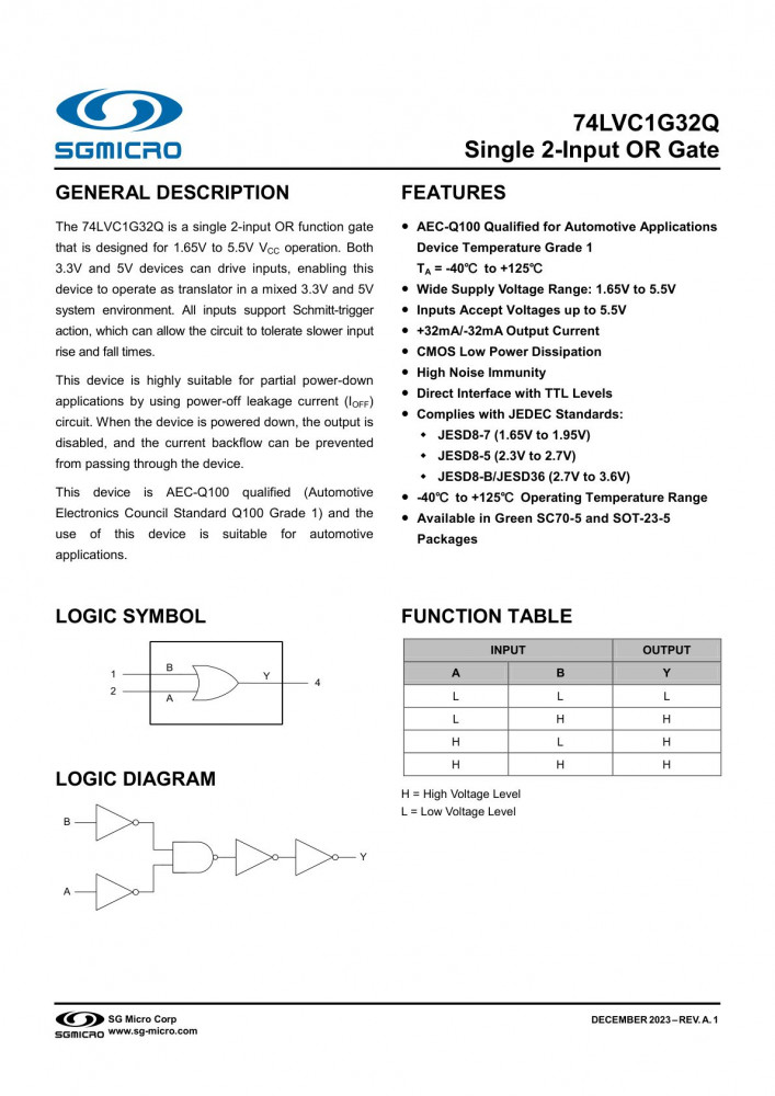 74LVC1G32Q datasheet page 1