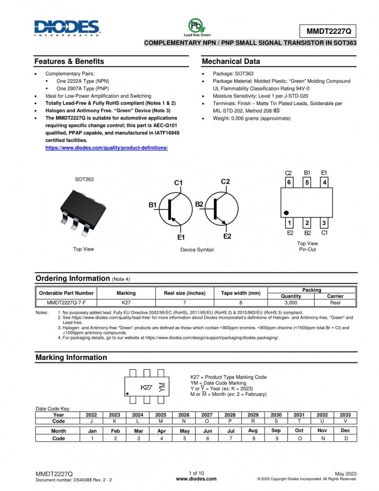 MMDT2227Q-7-F datasheet page 1
