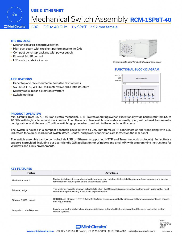 RCM-1SP8T-40 technical document page 1