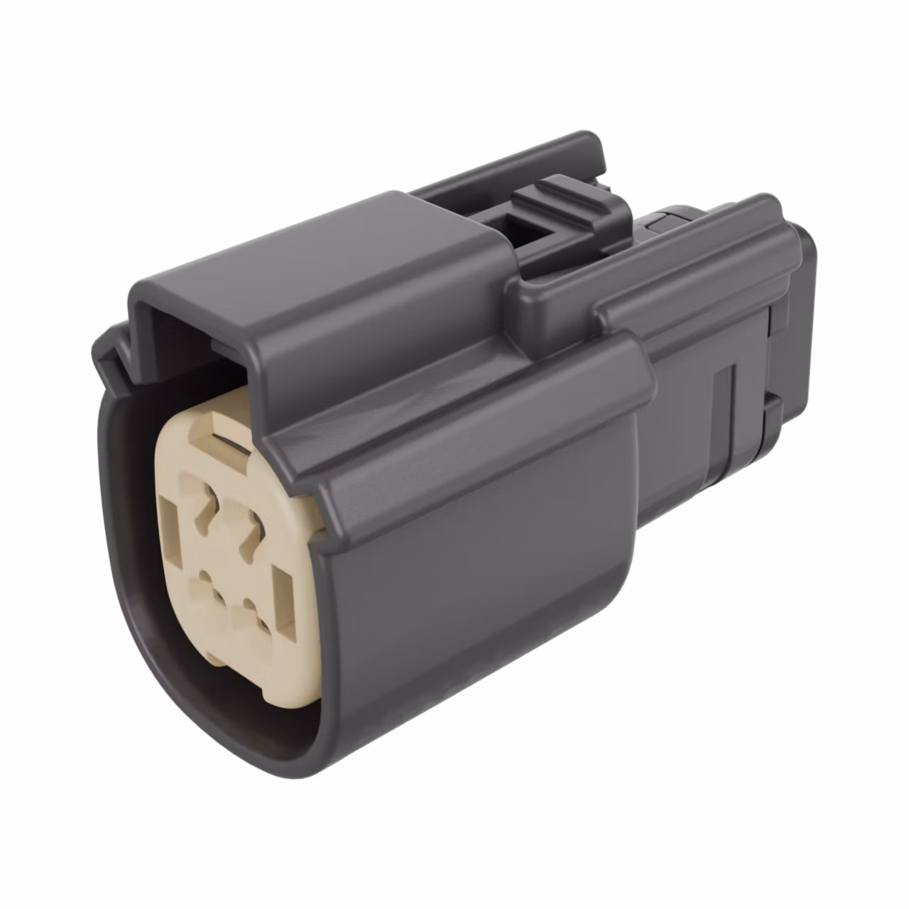 MX150 Mat-Sealed Female Connector Assembly, Dual Row, 4 Circuits, Keying Option C, without Connector Position Assurance, with Open Lengthened Grommet Cap, Dark Gray for sale