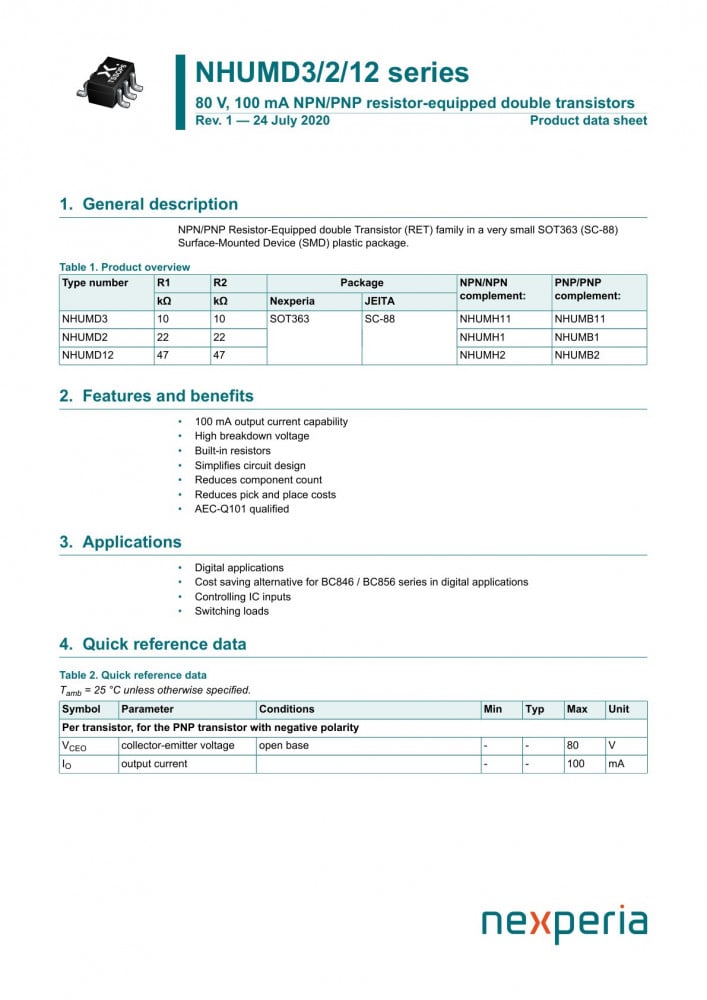 NHUMD3F datasheet page 1