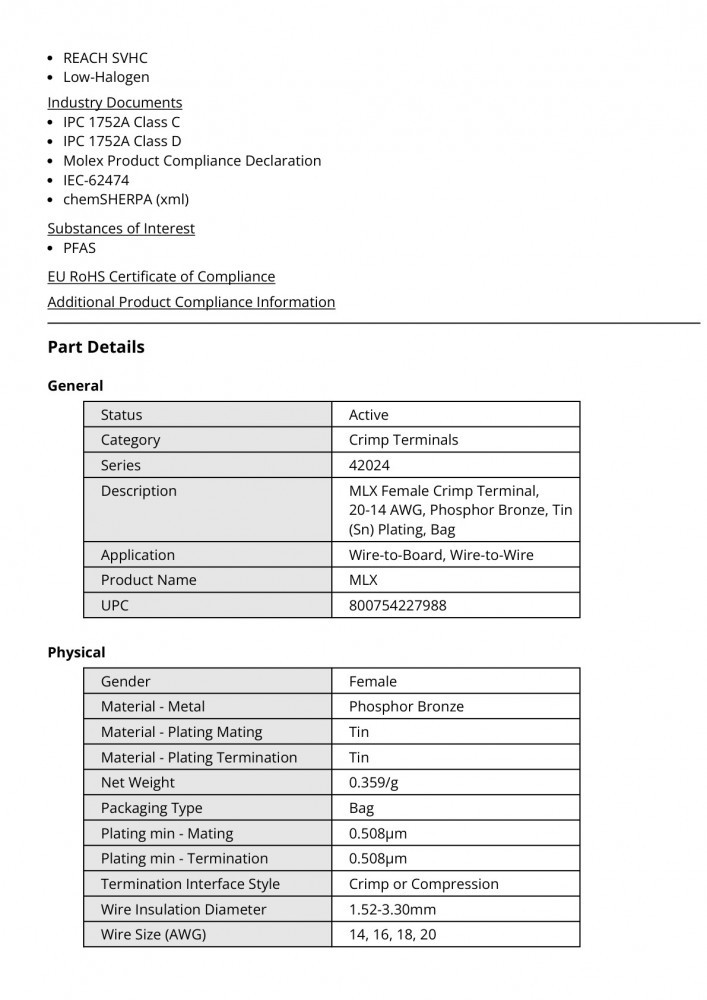 Molex connector specification page 2