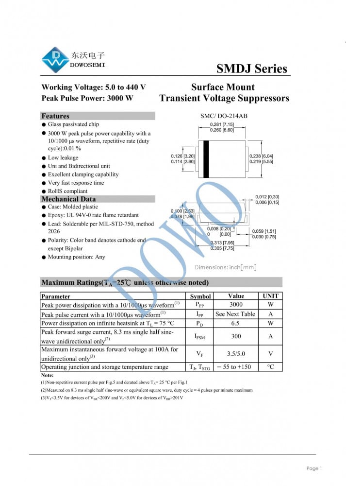 DOWO SMDJ series datasheet page 1