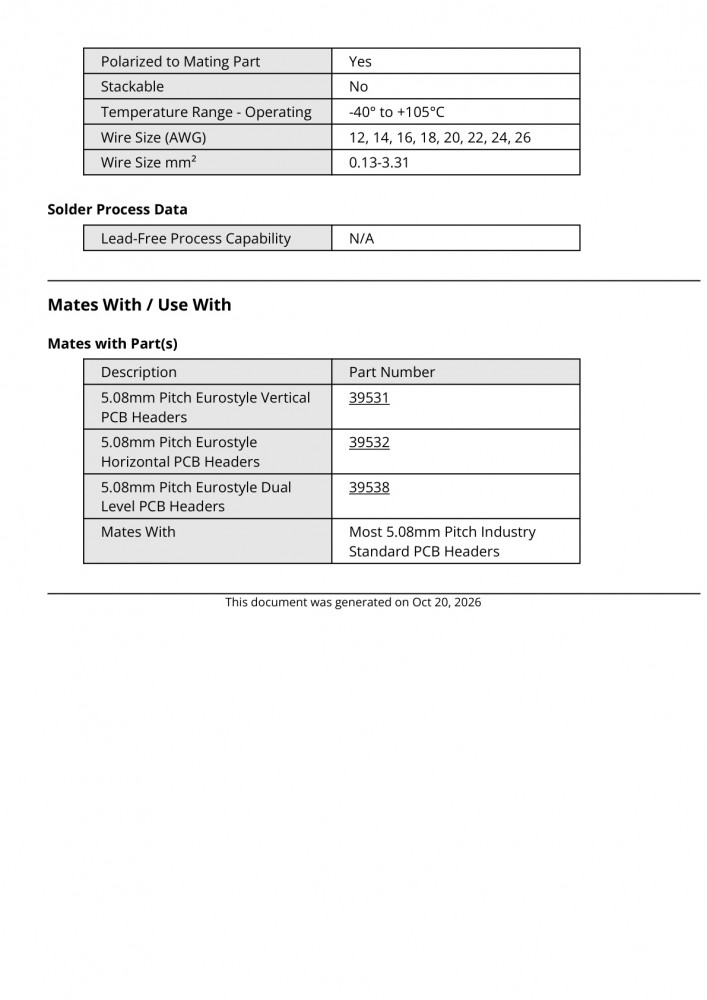 MOLEX ESE Eurostyle terminal blocks specification, page 3