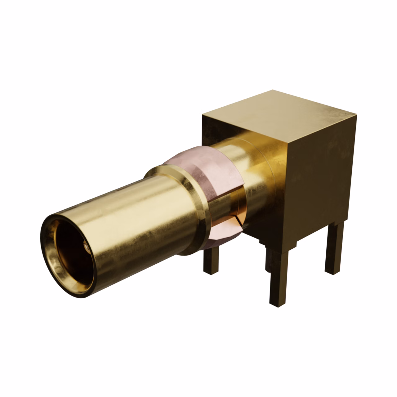 DIN 1.0/2.3 (41626), Jack, Right-Angle, PCB Receptacle, Through Hole, Brass Body, Gold (Au) Plated, With Snap Ring, Tray, 50 Ohms for sale