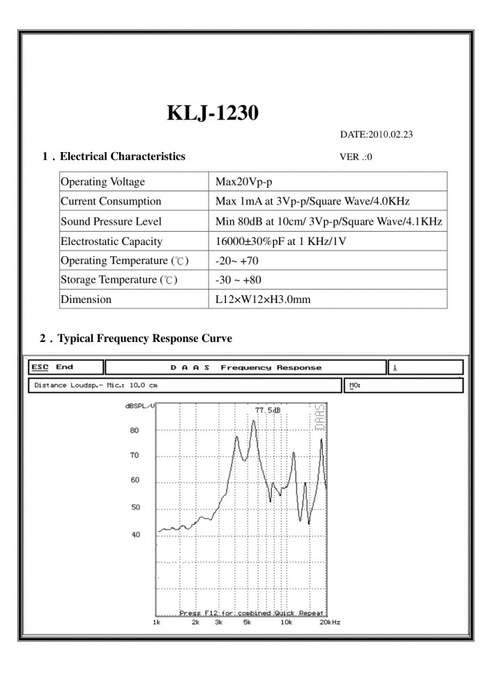 KLJ-1230 specification sheet page 2
