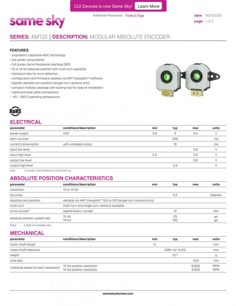 AMT22 technical document, page 1