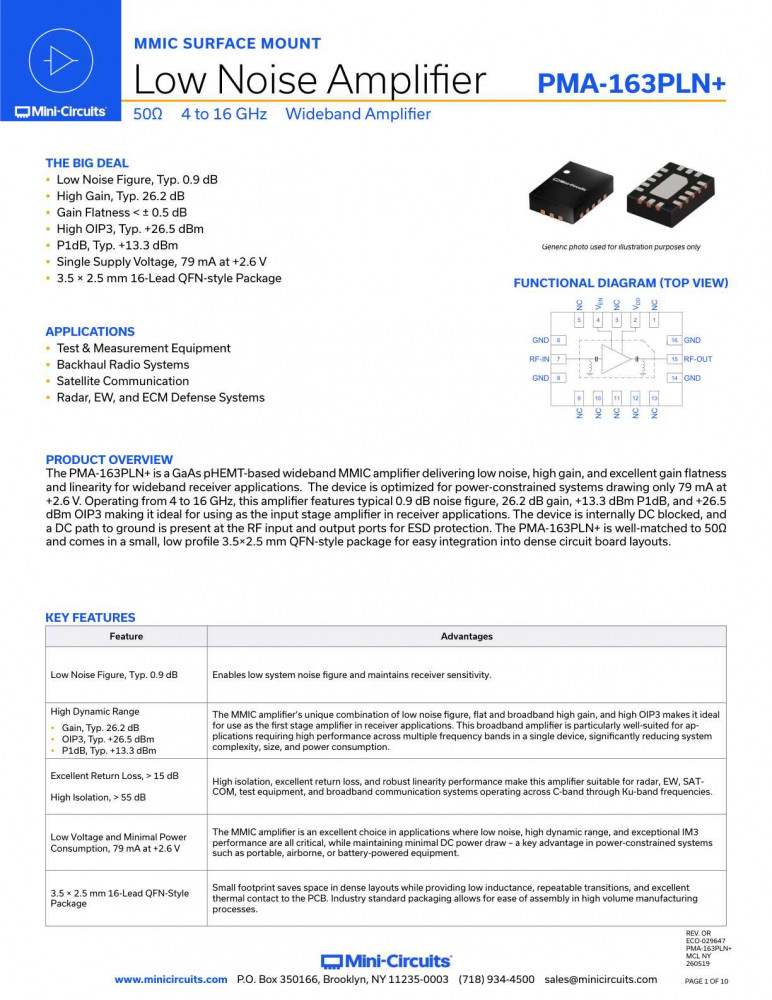 PMA-163PLN+ datasheet page 1