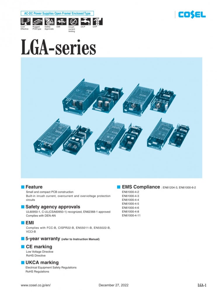 Cosel LGA series datasheet page 1