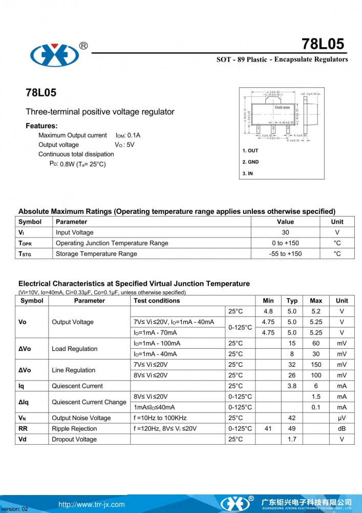 JUXING 78L05 datasheet page 1