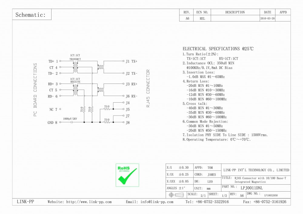 LPJ0011DNL schematic and electrical specifications