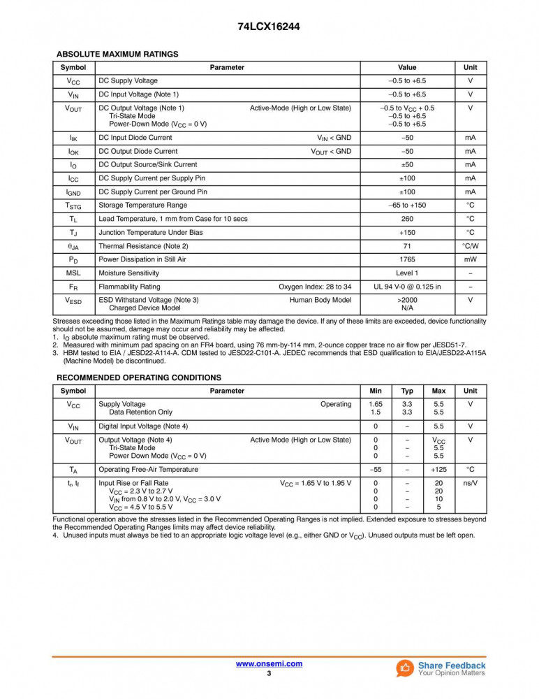 74LCX16244 datasheet page 3