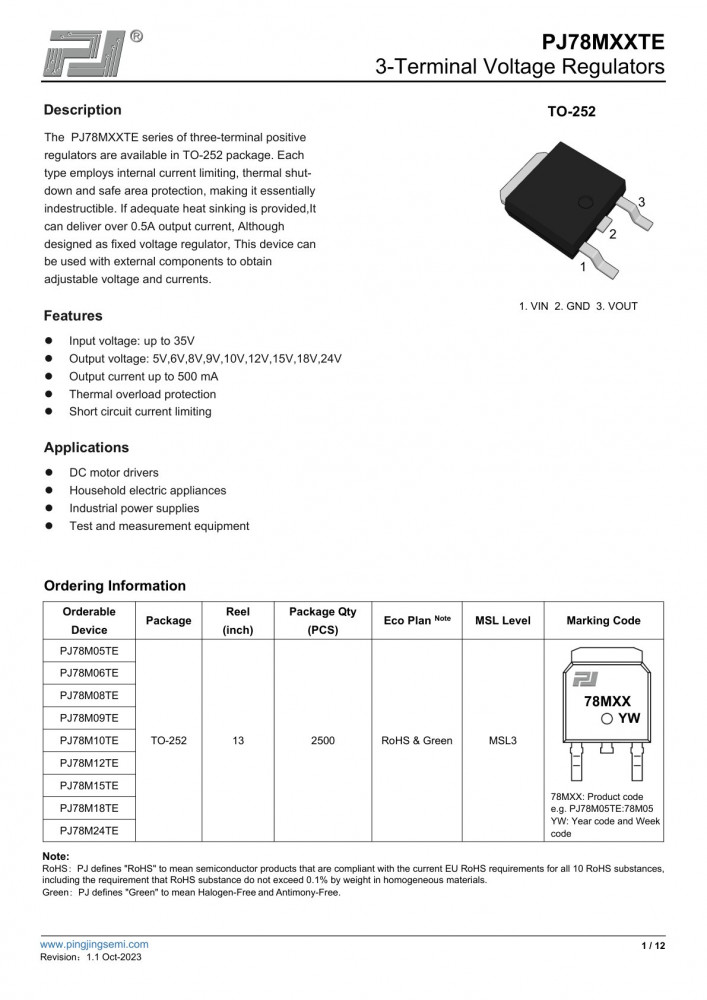 PJ78M15TE datasheet page 1