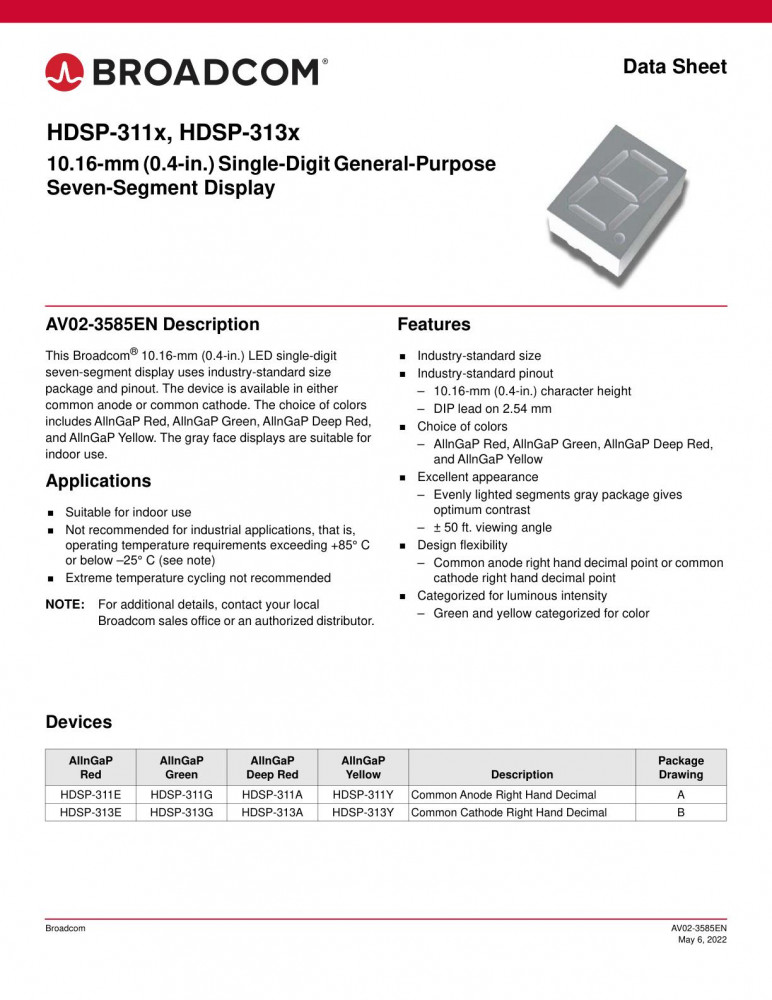 HDSP-313Y datasheet page 1