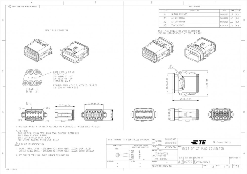 DEUTSCH 2600043 controlled drawing page 1