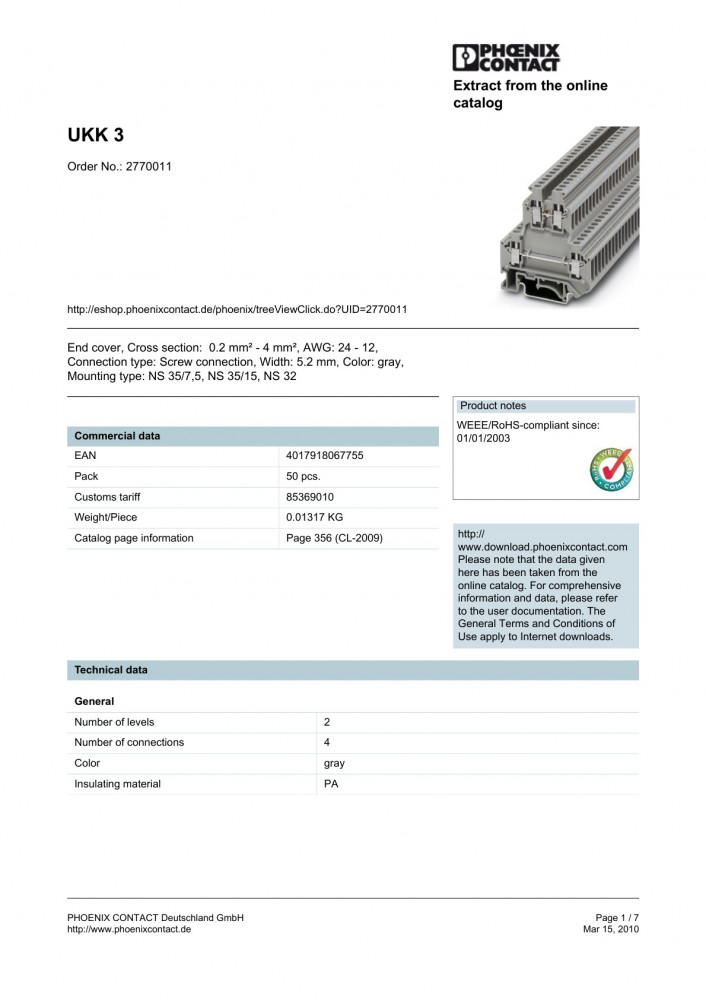 Phoenix Contact 2770011 catalog page 1