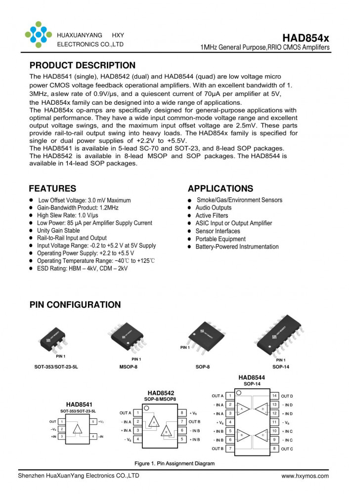 HAD8542ARMZ datasheet page 1