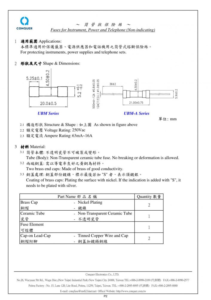CONQUER UBM specification page 3
