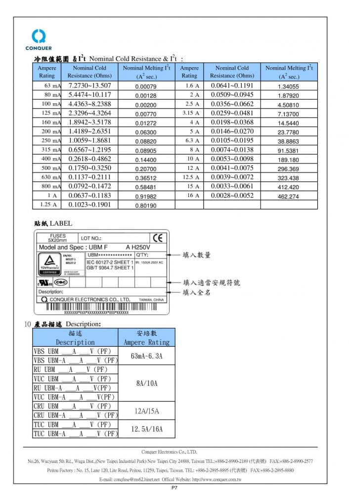 CONQUER UBM specification page 8