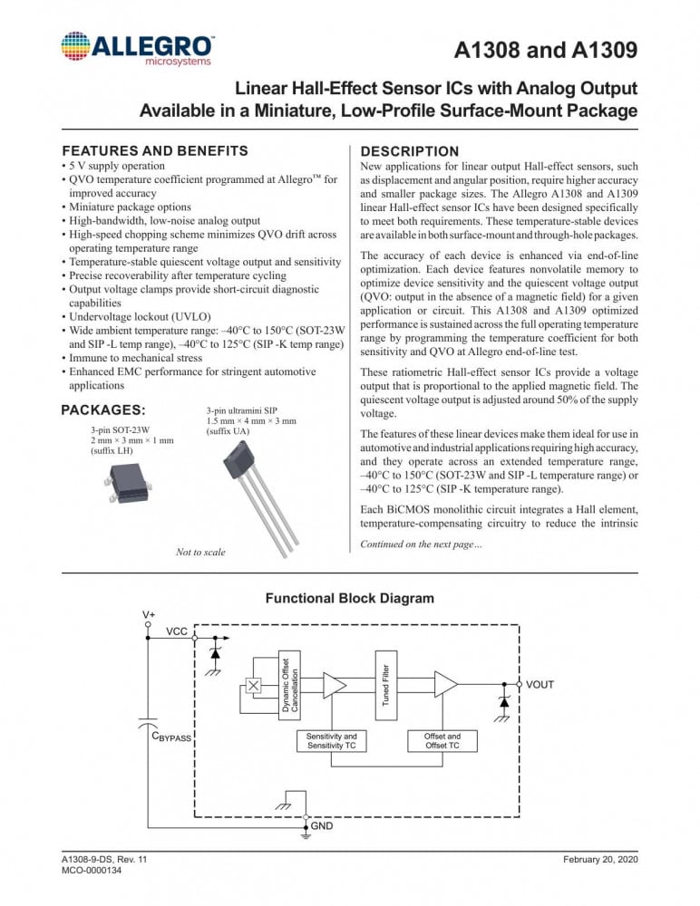 A1309 datasheet page 1